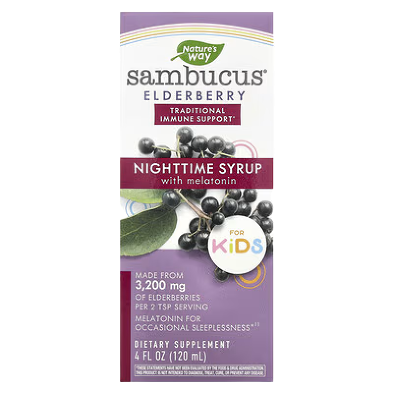 Nature’s Way - Sambucus Nighttime Syrup for Kids with Melatonin - 4 fl ...